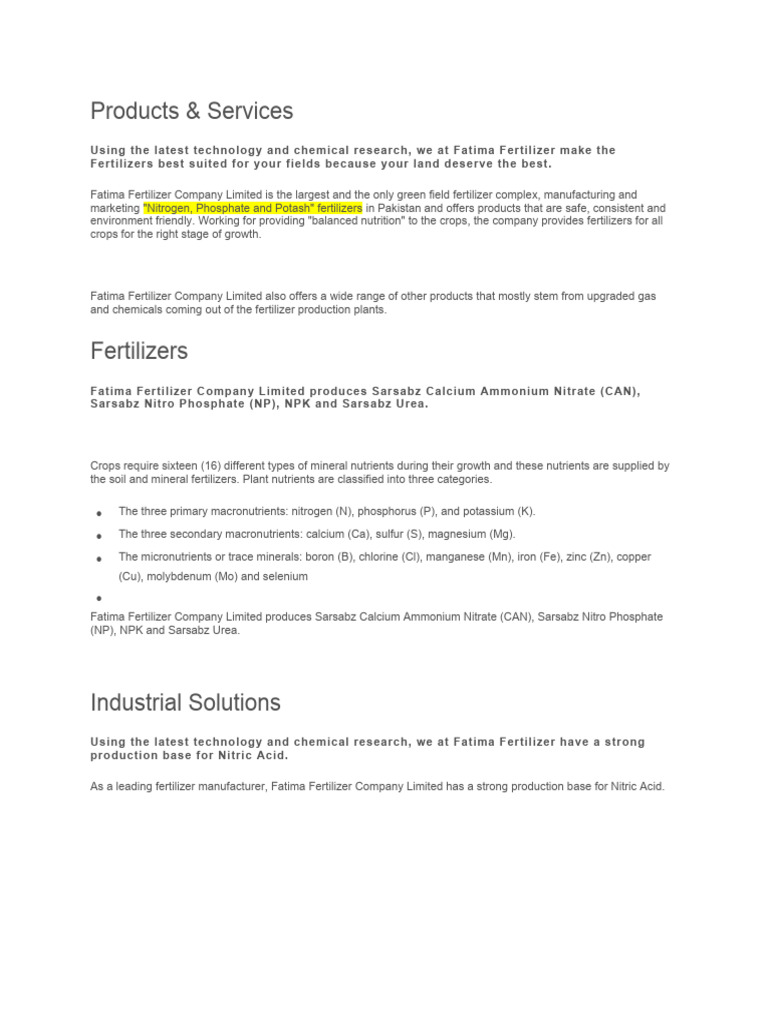 Fatima Fertilizer | Download Free PDF | Fertilizer | Plant Nutrition