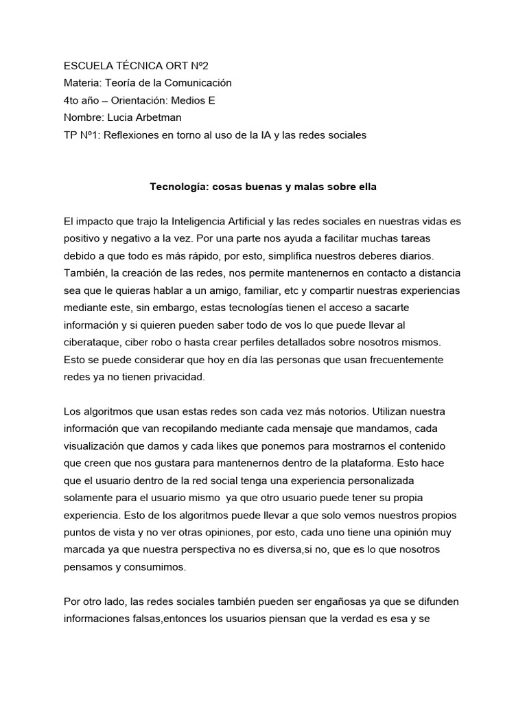 Ensayo Sobre IA y Usos de Las Redes Sociales | PDF | Servicio de redes ...