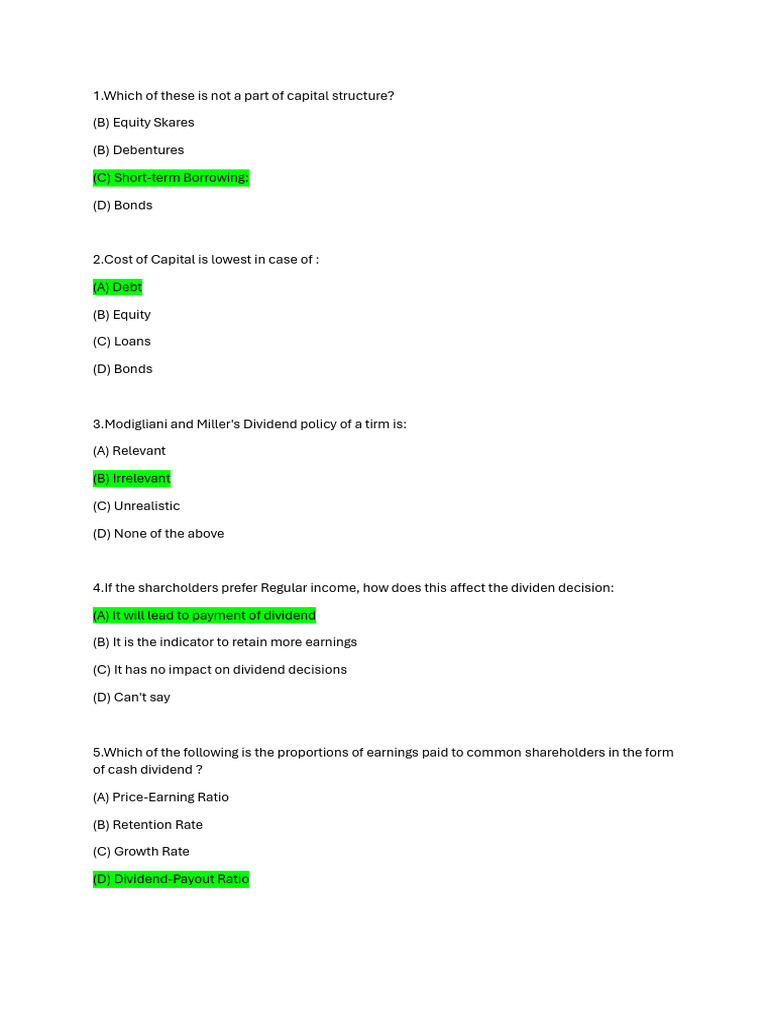 BBA Qustion and Answers (New) | PDF | Dividend | Working Capital