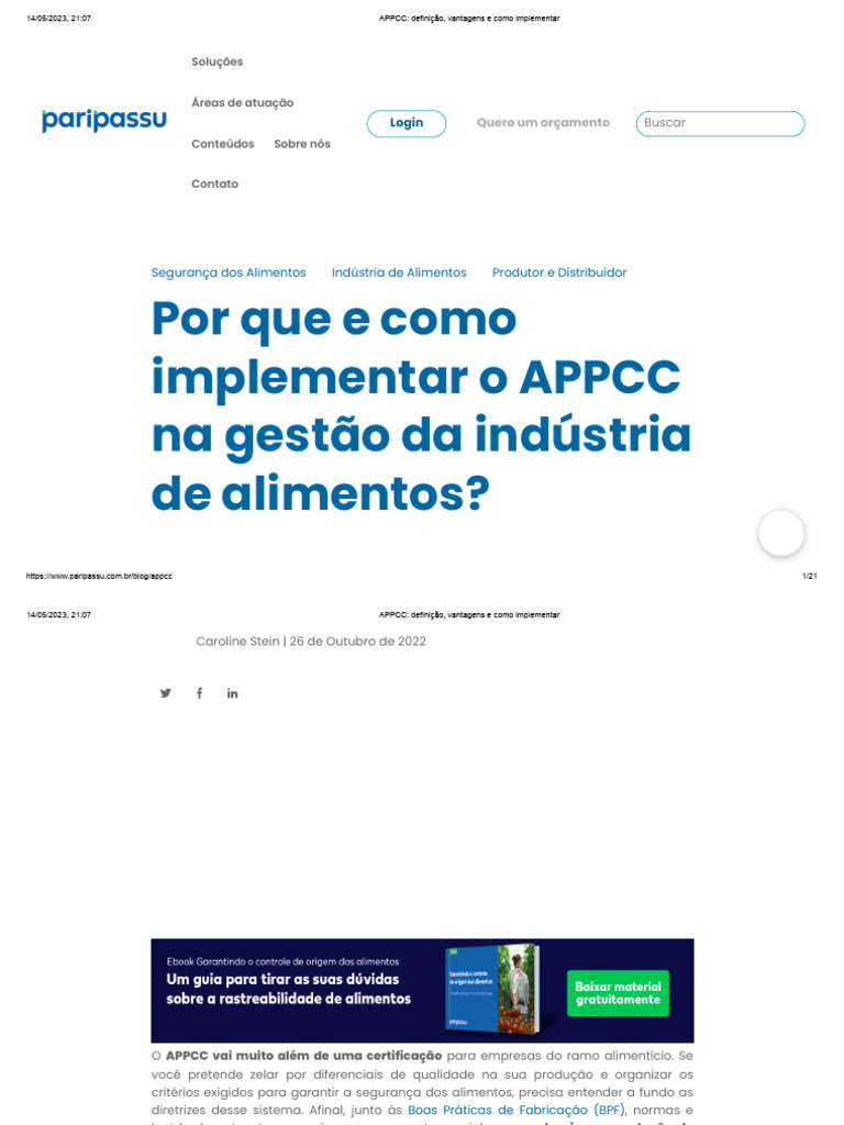APPCC - Definição, Vantagens e Como Implementar | PDF | Análise de ...