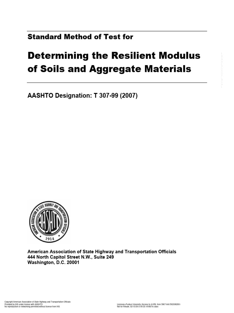 AASHTO T307-99 - Determination of Resilient Modulus | PDF | Young's ...