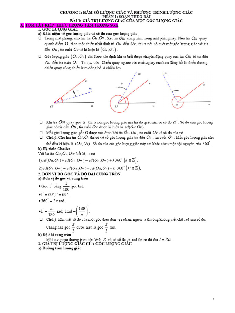 Bai 1 Gia Tri Luong Giac Cua Goc Luong Giac Hs | PDF