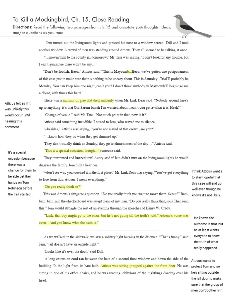 Atticus Defends Tom Robinson in Jail | PDF | To Kill A Mockingbird