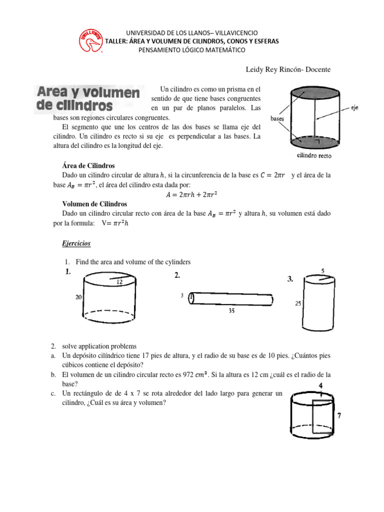 Área y Volumen de Cilindros y Conos | PDF | Esfera | Geometría
