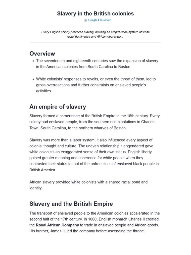 Slavery in The British Colonies (Article) - Khan Academy | Download ...