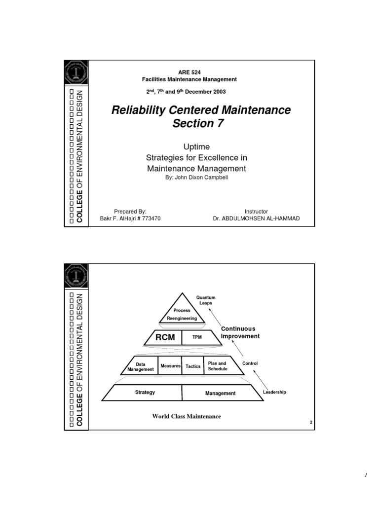 Uptime 7 Reliability Centered Maintenance | PDF | Reliability Engineering | Risk