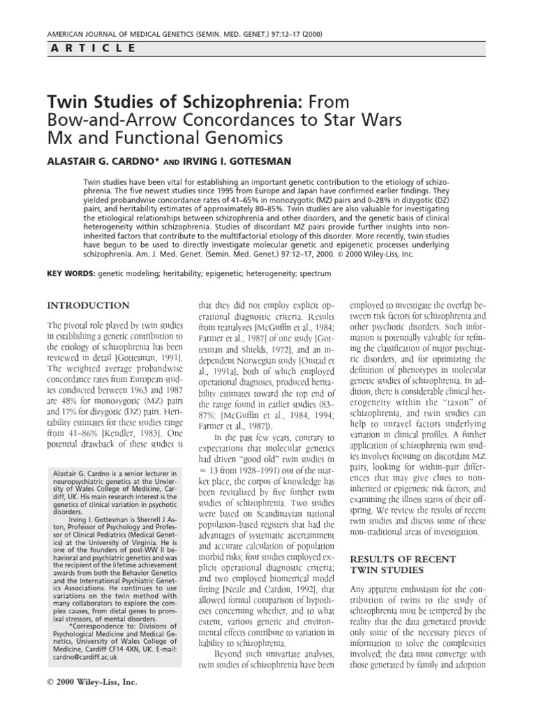 Twin Studies of Schizophrenia From Bow A | PDF | Psychosis | Mental Disorder