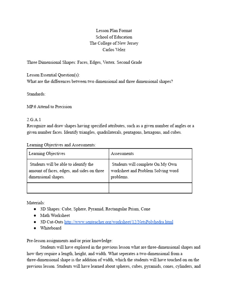 Observation 2 Lesson Plan | PDF | Shape | Length