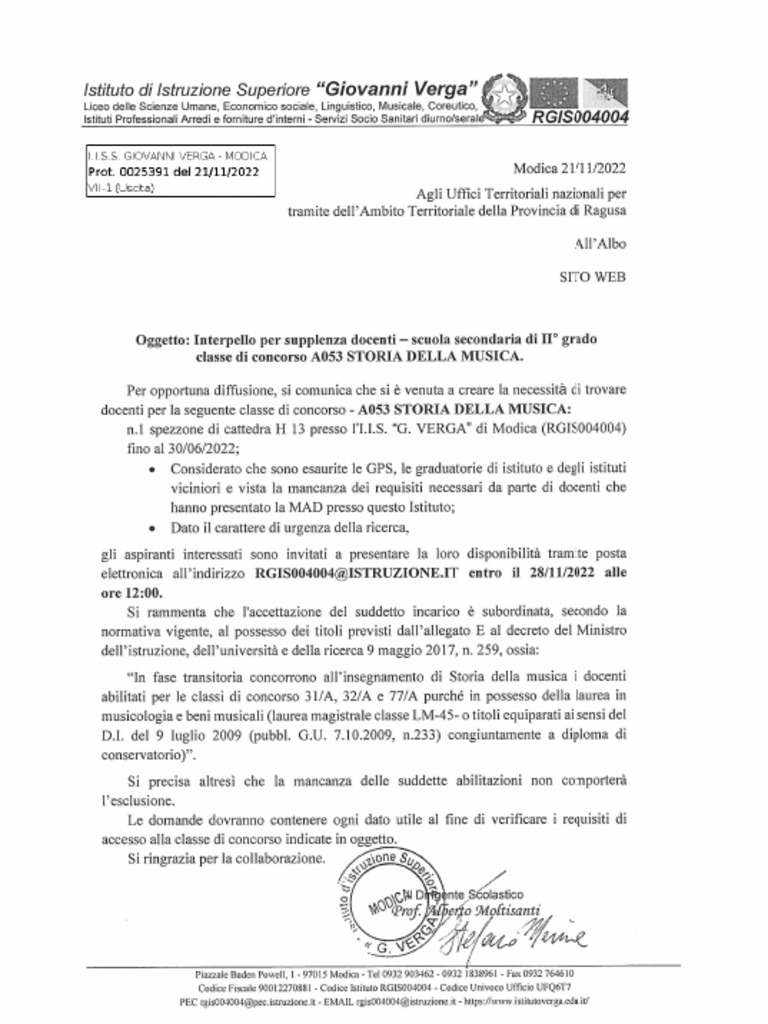 Timbro - Interpello Cl. Di Concorso A053 | PDF