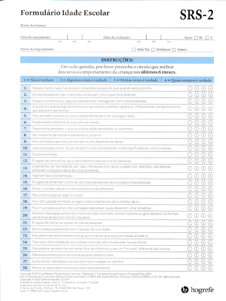 SRS-2 - Formulario Idade Escolar | PDF