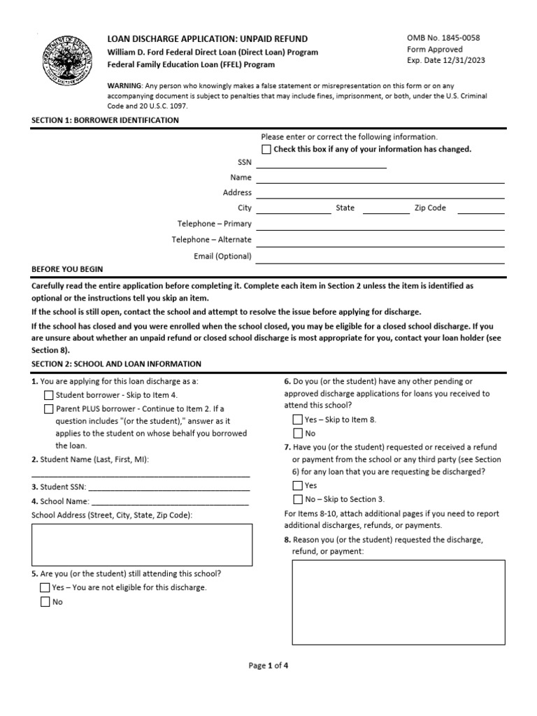 Unpaid Refund Discharge | PDF | Loans | Social Security Number