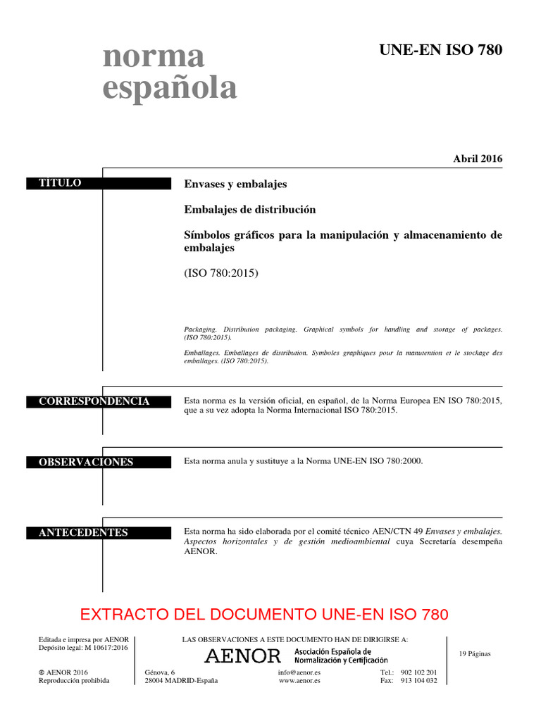 (Ex) Une-En Iso 780 2016 | PDF