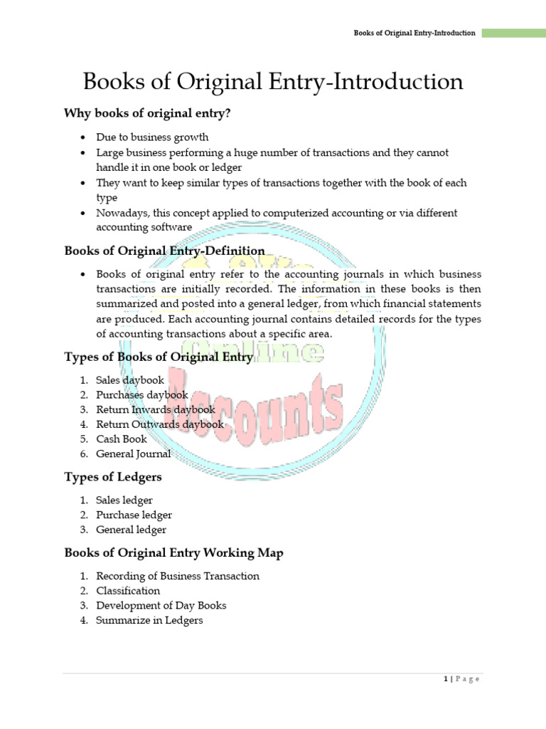 Books of Original Entry-Introduction | PDF | Bookkeeping | Debits And ...