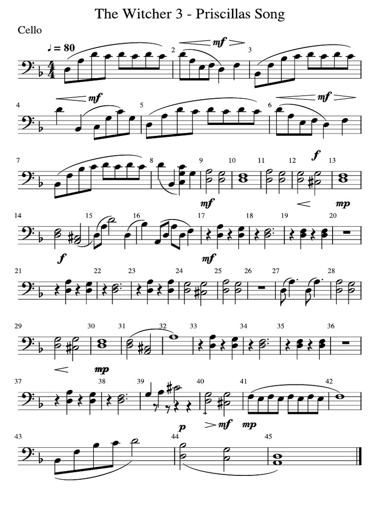 The Witcher 3 - Priscillas Song - Cello | PDF