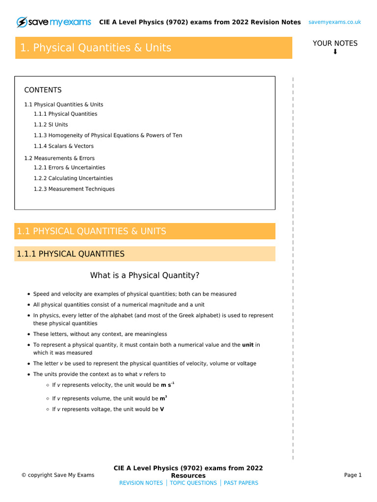 CIE A Level Physics: Units & Quantities | PDF