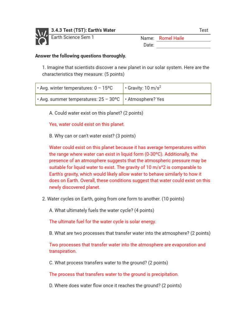 3.4.3 Test (TST) - Earth's Water (Test) | PDF | Water | Sea Surface ...