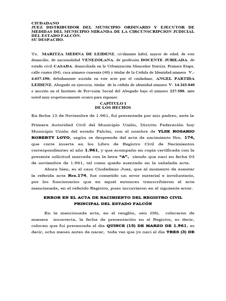 Rectificacion Acta Nac Tia Maritza | PDF | Documento de identidad | Certificado de nacimiento