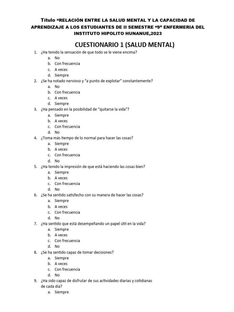 Cuestionario 1 y 2... | PDF | Cognición