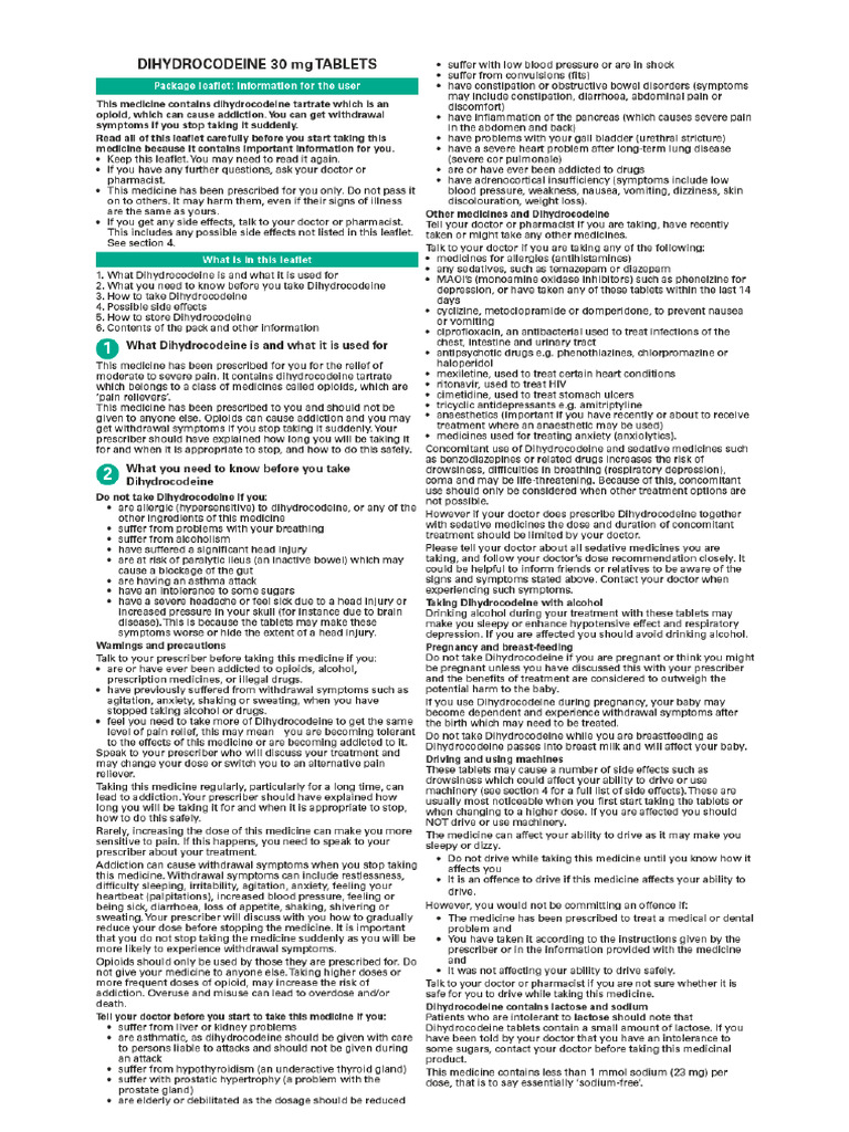 Dihydrocodeine 30mg Tablets PIL PL 00289 - 0228 Feb 2020 | PDF
