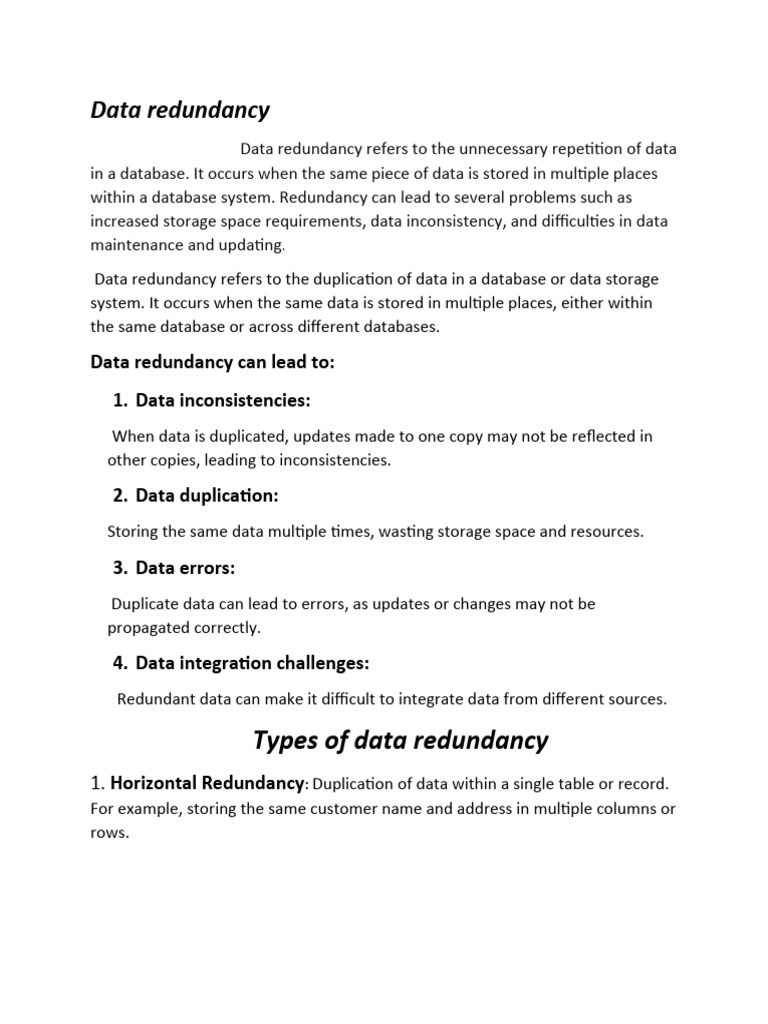 Avoiding Data Redundancy In Database Management Download Free Pdf