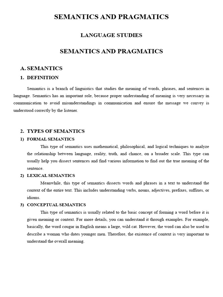 Semantics and Pragmatics - Language Studies | PDF | Semantics | Lexical Semantics