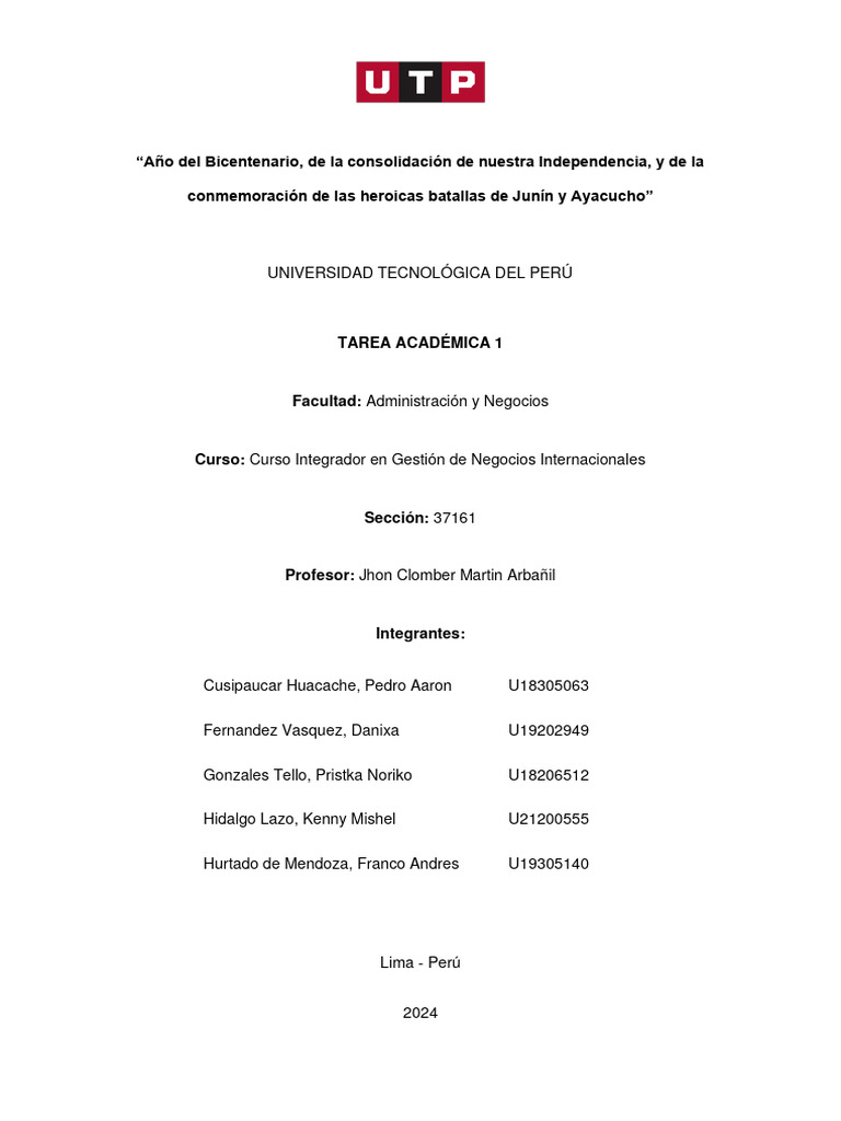 TA1_CURSO INTEGRADOR | PDF | Marketing | Calidad (comercial)