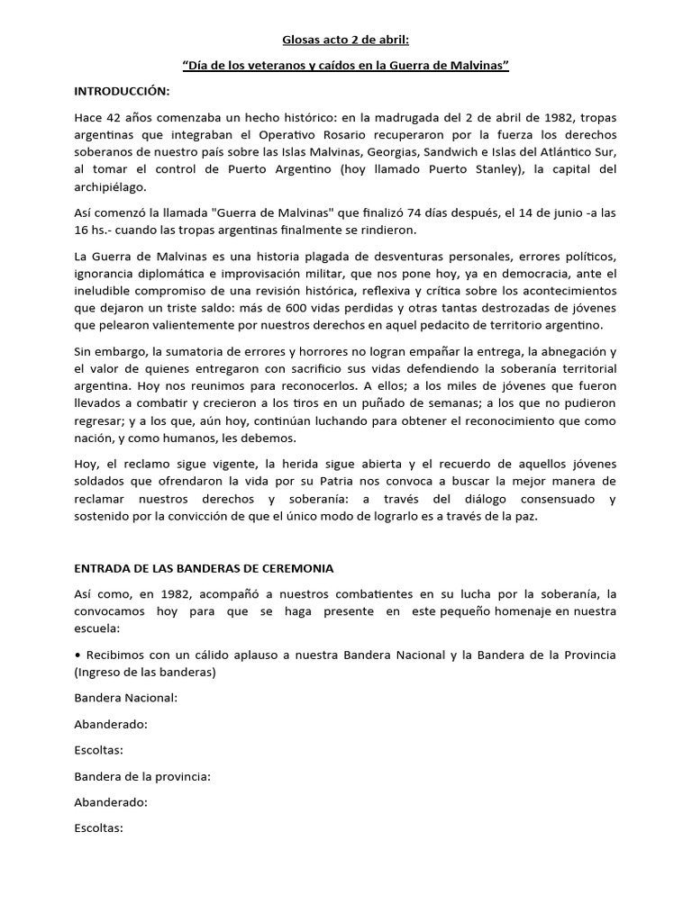 Glosas Acto 2 de Abril | PDF | Islas Malvinas