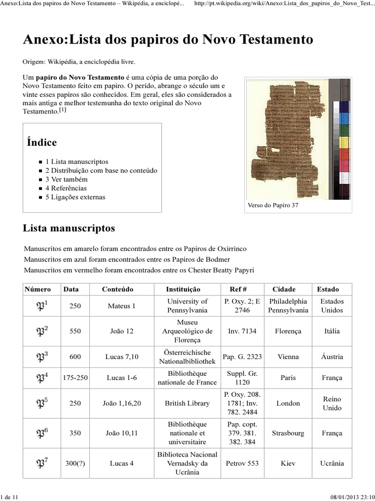 Papiros do Novo Testamento: Lista Completa | PDF | Novo Testamento ...