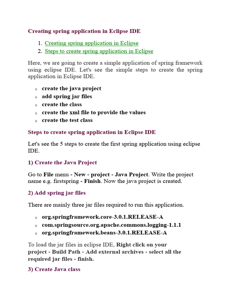 Creating Spring Application In Eclipse Ide Pdf Eclipse Software Sql