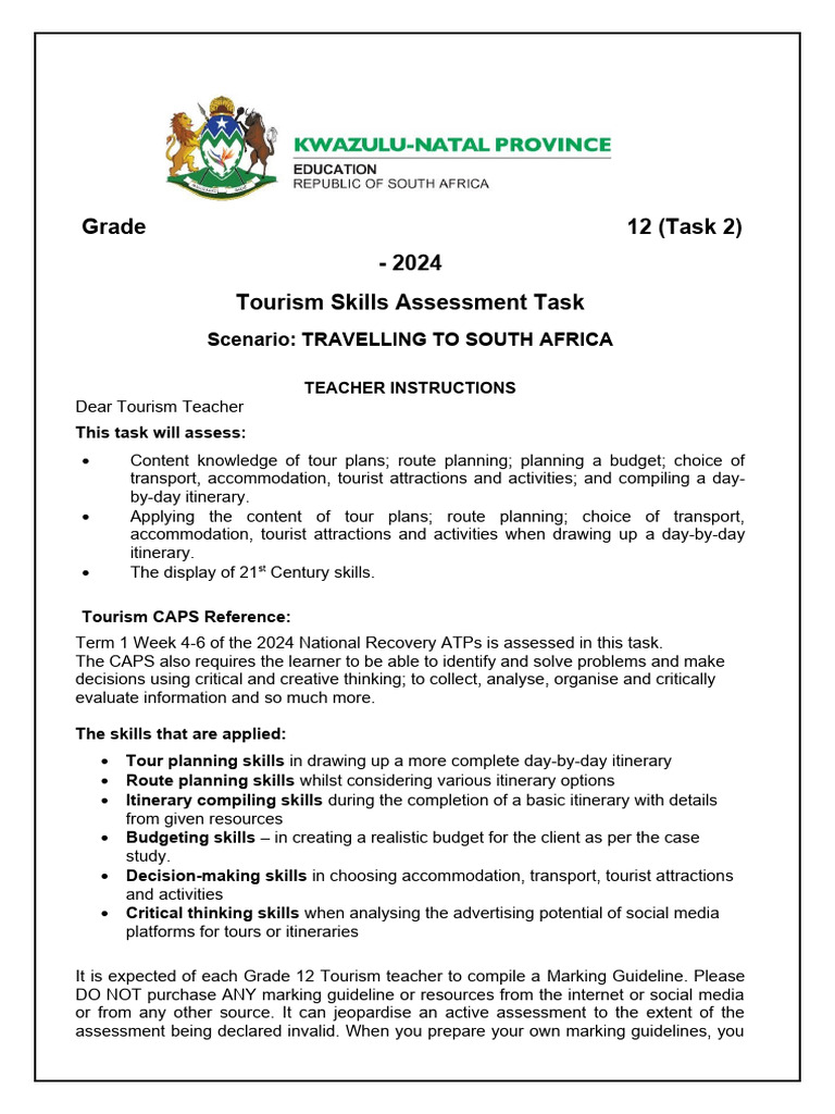 Grade 12 Skills Task 2024 - QP | Download Free PDF | Travel Visa | Tourism