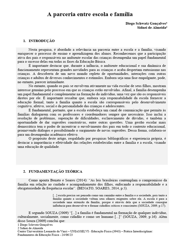A parceria entre escola e família | PDF | Família
