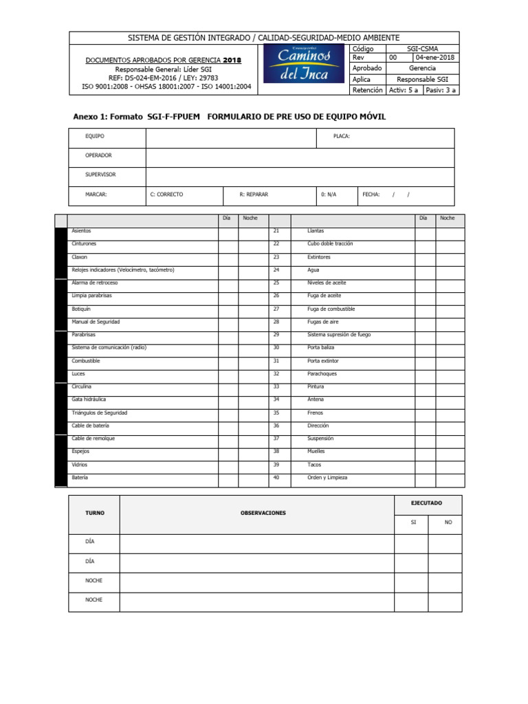 Check List Vehiculos | Descargar gratis PDF | Vehículo de motor ...