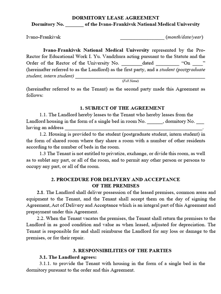 Dormitory Lease Agreement | PDF | Leasehold Estate | Lease