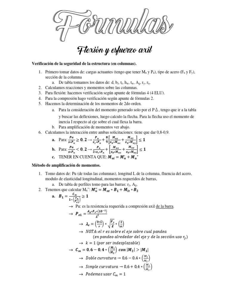 Fórmulas - Esfuerzo Axil y Compresión - EMyM | PDF | Ingeniería estructural