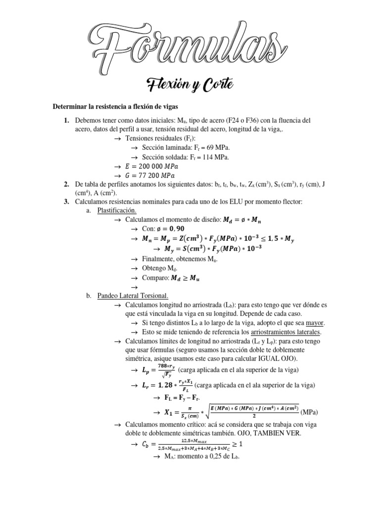 Fórmulas - Flexión y Corte - EMyM | PDF | Viga (Estructura ...