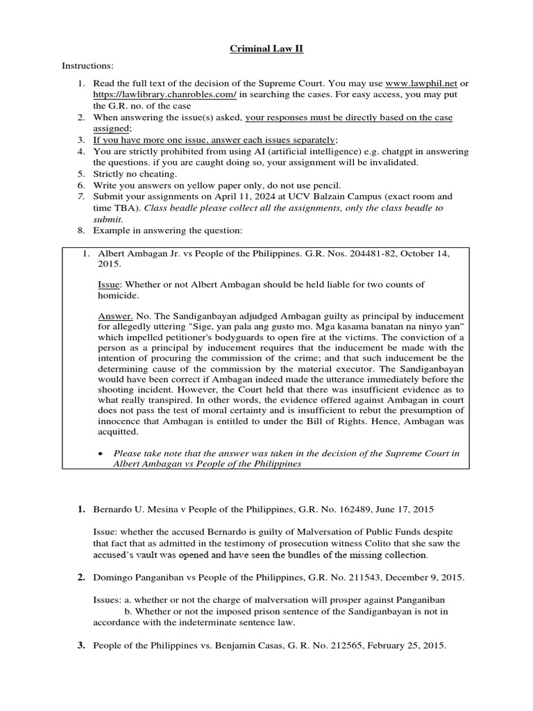 UCV CRIM LAW 2024 Assignments | PDF | Murder | Judiciaries