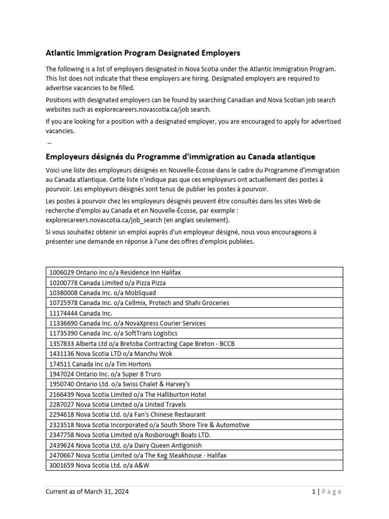 Designated AIP Employers | PDF | Restaurants | Nova Scotia
