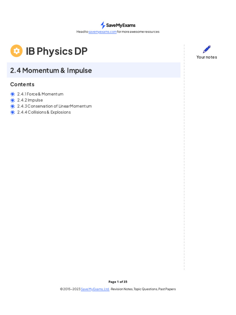 IB Physics: Momentum & Impulse Notes | PDF | Momentum | Force