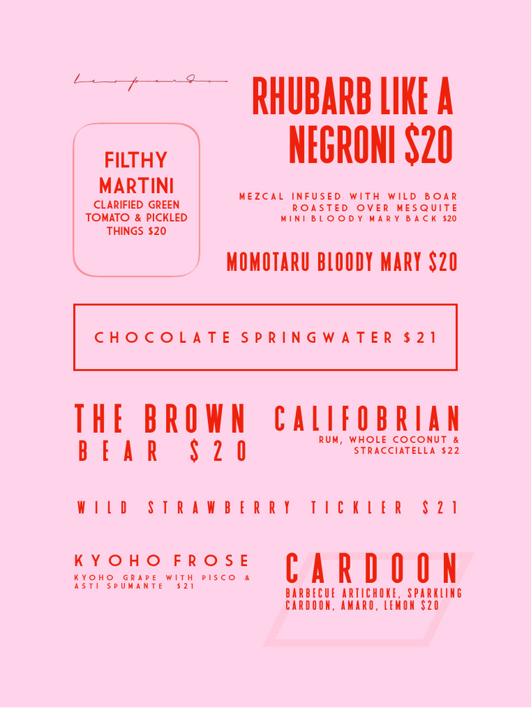 Leopardo Cocktail Menu May 14, 2024 | PDF