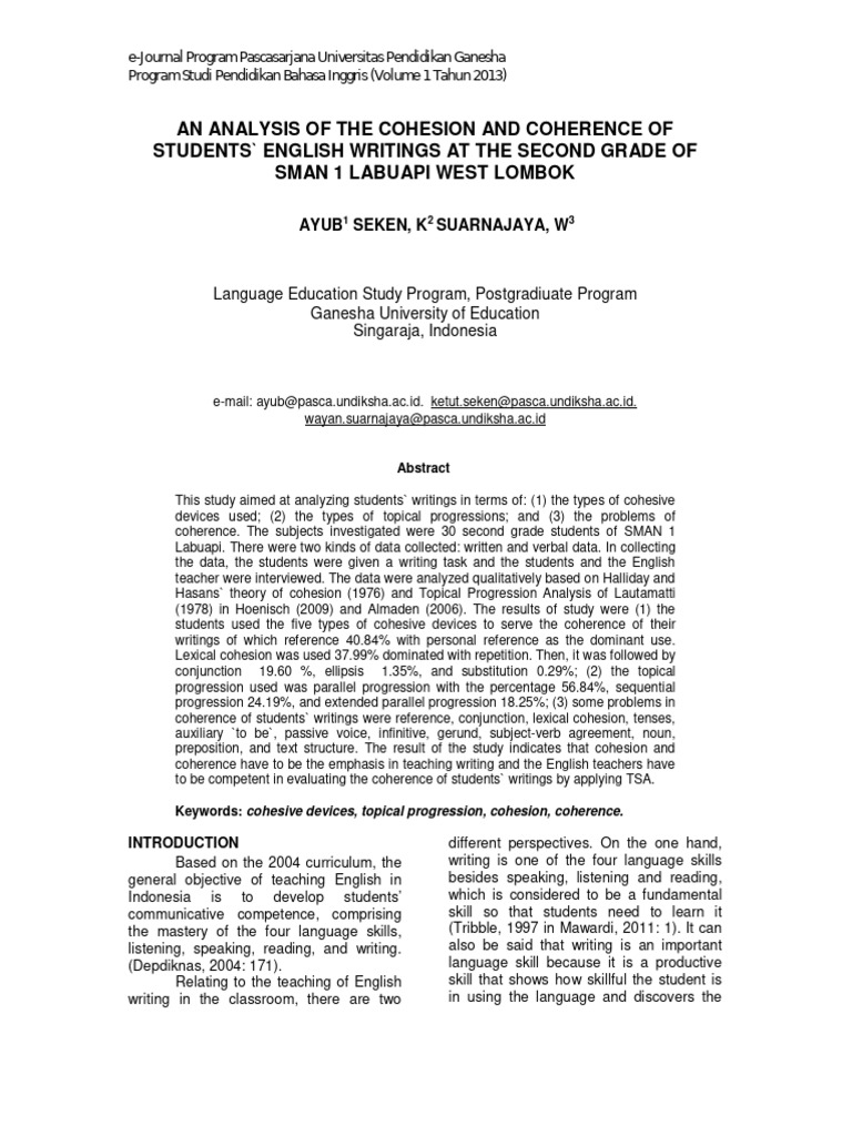 Cohesion and Coherence in Student Writing | PDF | Adverb | Adjective