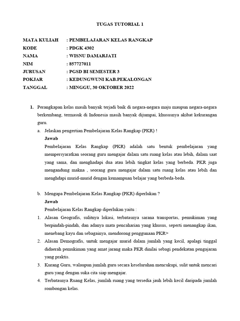 TT1 - PDGK4302 - PKR - Wisnu Damarjati | PDF | Karier & Perkembangan