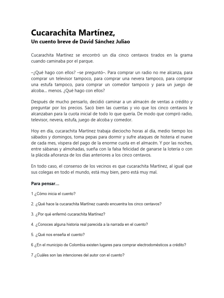 Cucarachita Martínez: Lección de Consumo | PDF