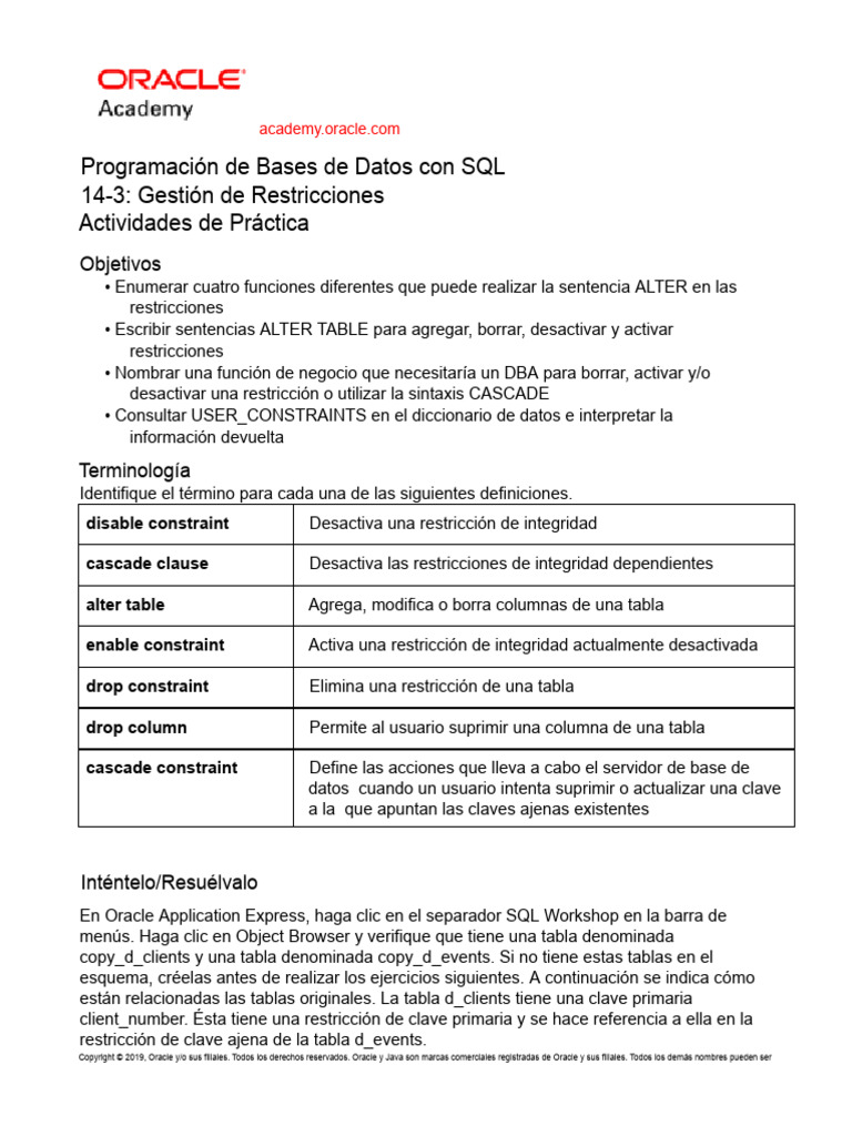 DP 14 3 Practice Esp | PDF | SQL | Datos de computadora