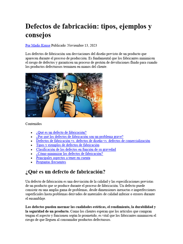Defectos de Fabricación | Descargar gratis PDF | Calidad (comercial ...