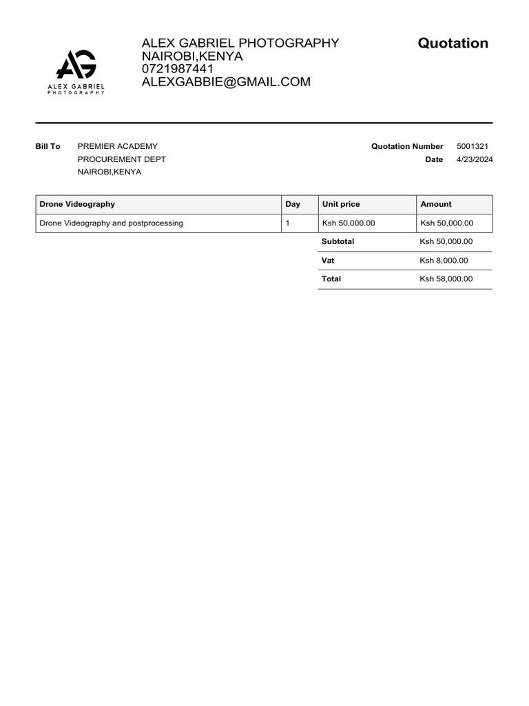 Drone Videography Quotation 5001321 | PDF