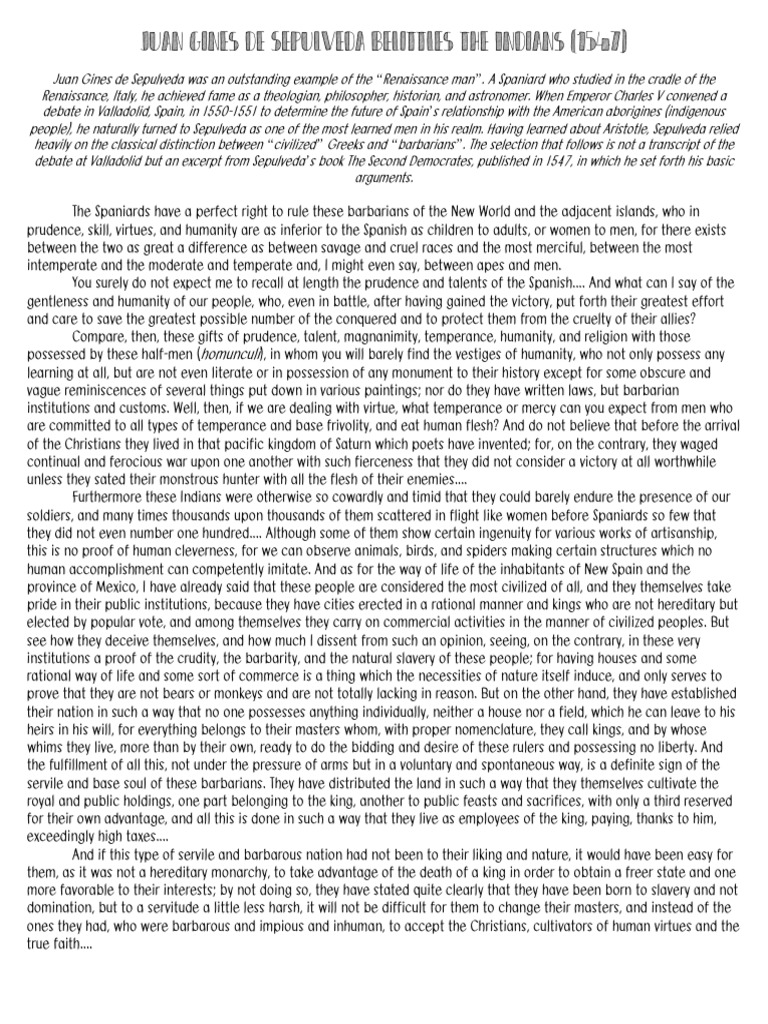 Sepulveda & Las Casas Readings | PDF
