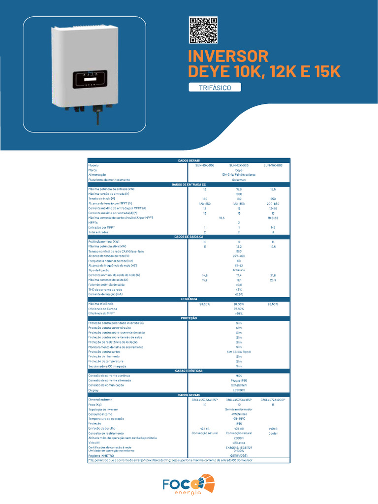 5T. Datasheet - Inversor Deye SUN-10K-G05 | PDF