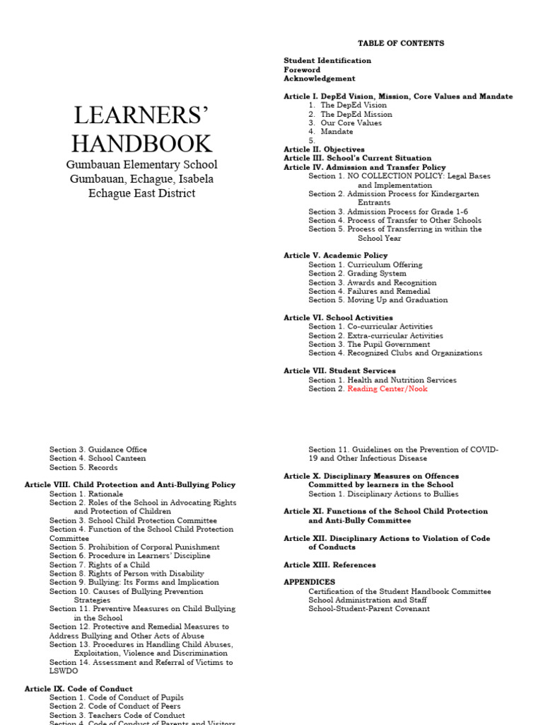 Learner's Handbook | PDF | Educational Assessment | Teachers