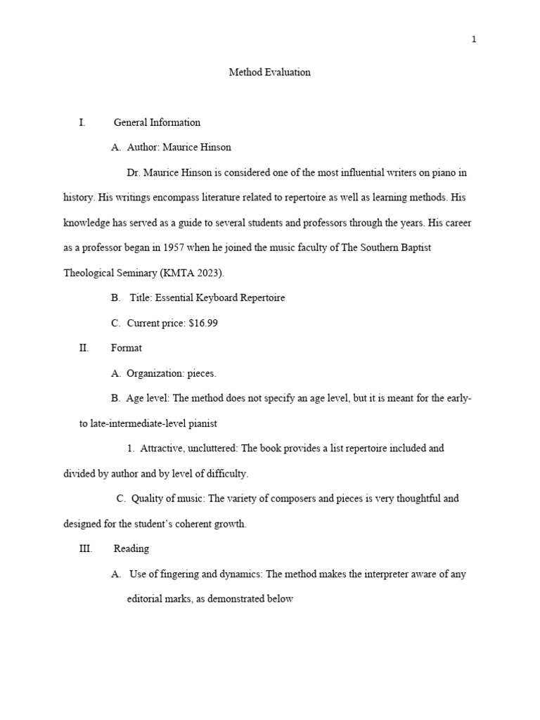 Method Evaluation Template | PDF | Piano | Musicology