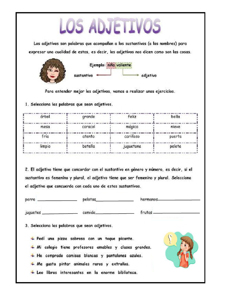 Ejercicios de Adjetivos en Español | PDF